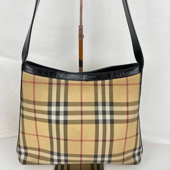 Burberry | Bags | Burberry Coated Canvas Leather Check Shoulder Bag ...